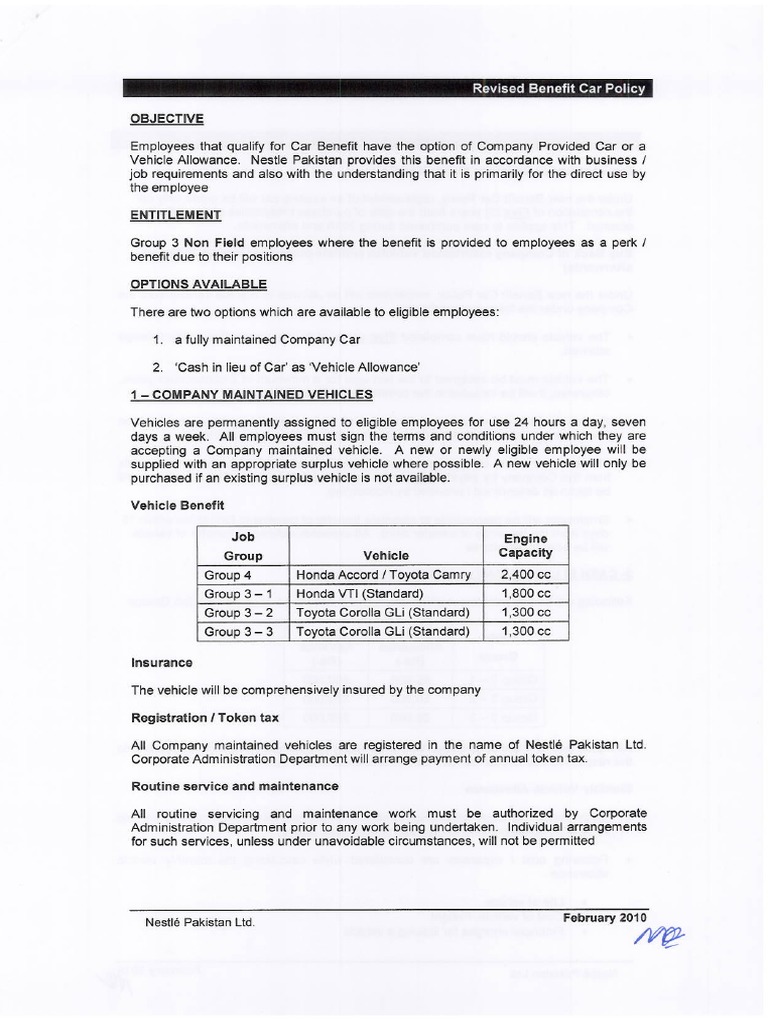 Car Policy - Nestle | PDF