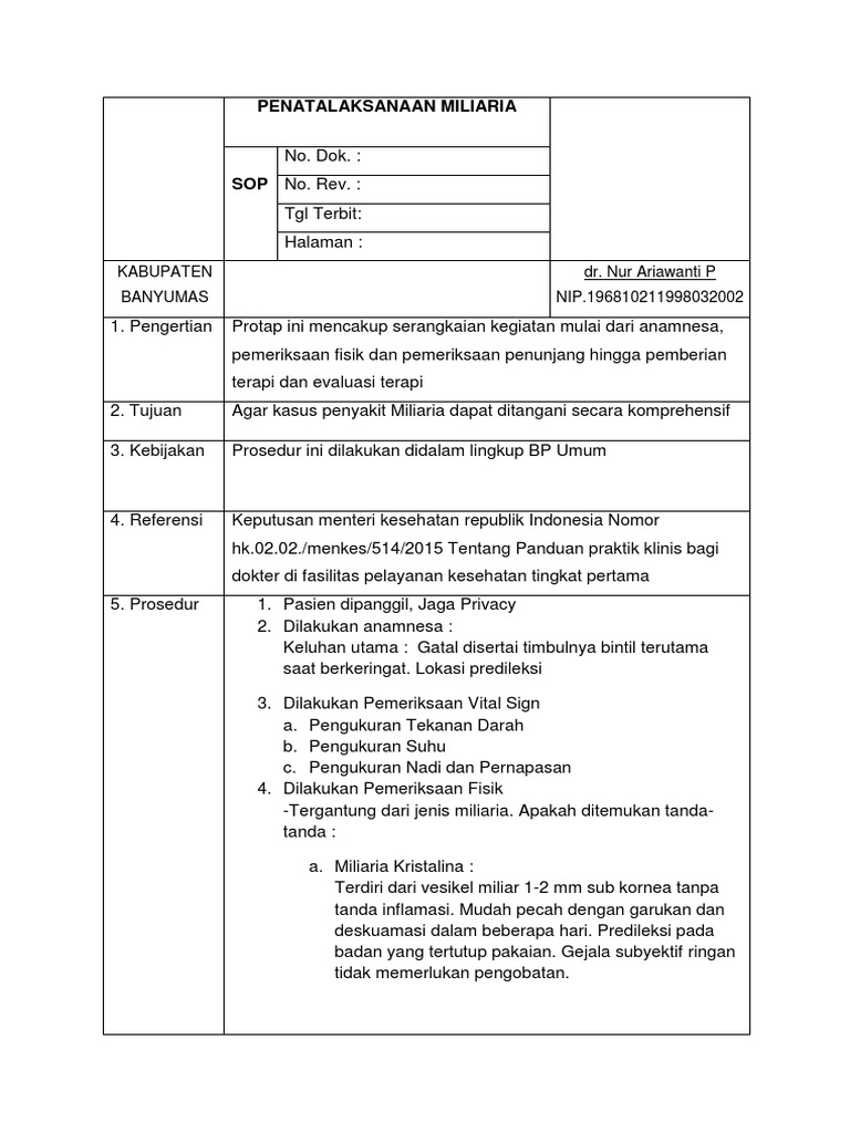 Sop Miliaria S | PDF