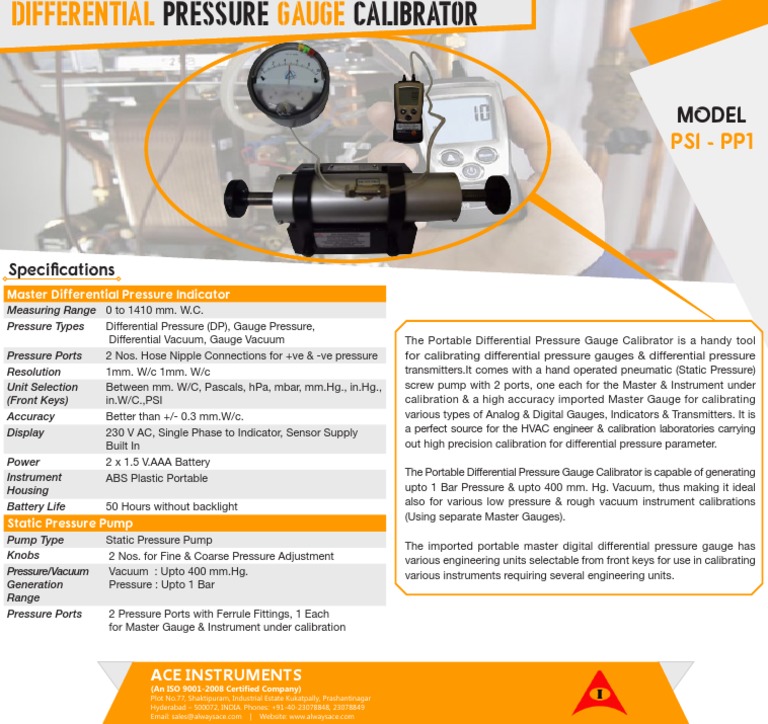 Differential Pressure Calibrator With Master Gauge New | PDF | Pressure ...