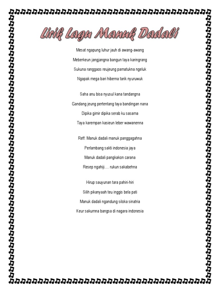 Lirik Lagu Manuk Dadali (Clara) | PDF