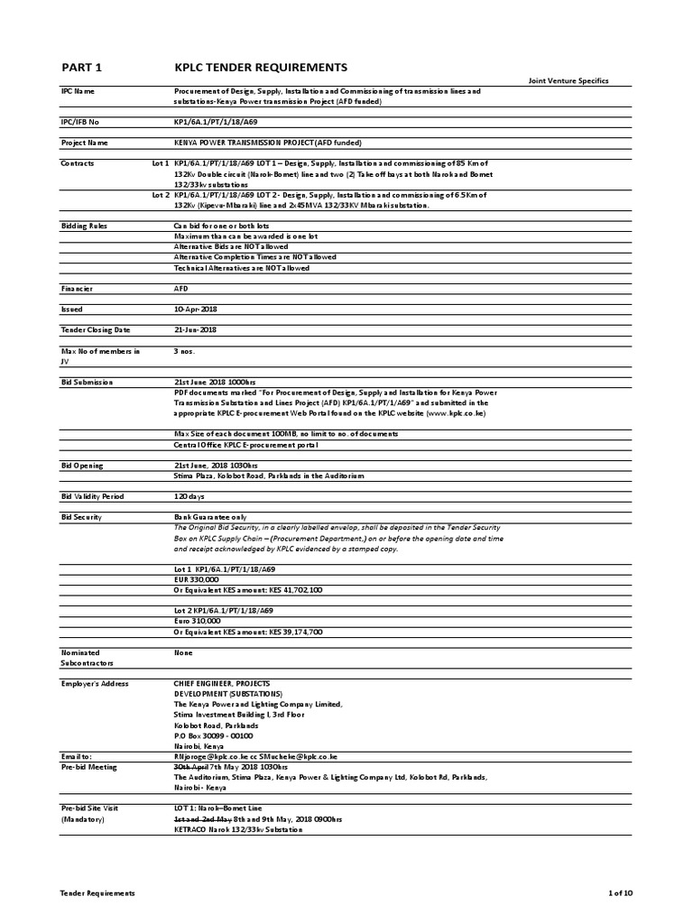 KPLC Tender Requirements | PDF | Electrical Substation | Taxes