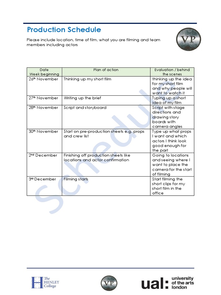 Production Schedule | PDF