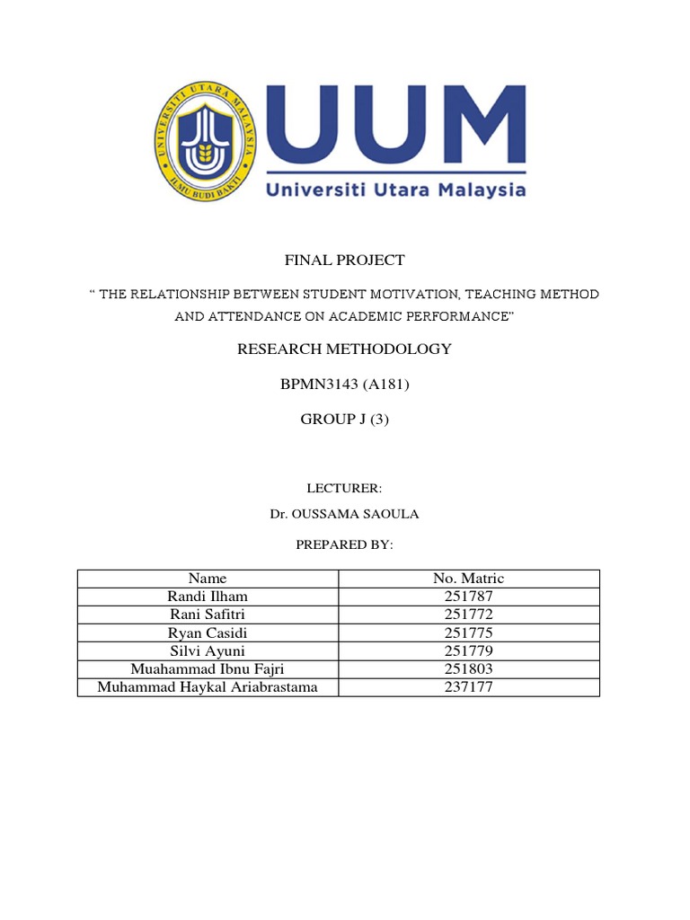 Final Project: " The Relationship Between Student Motivation, Teaching ...