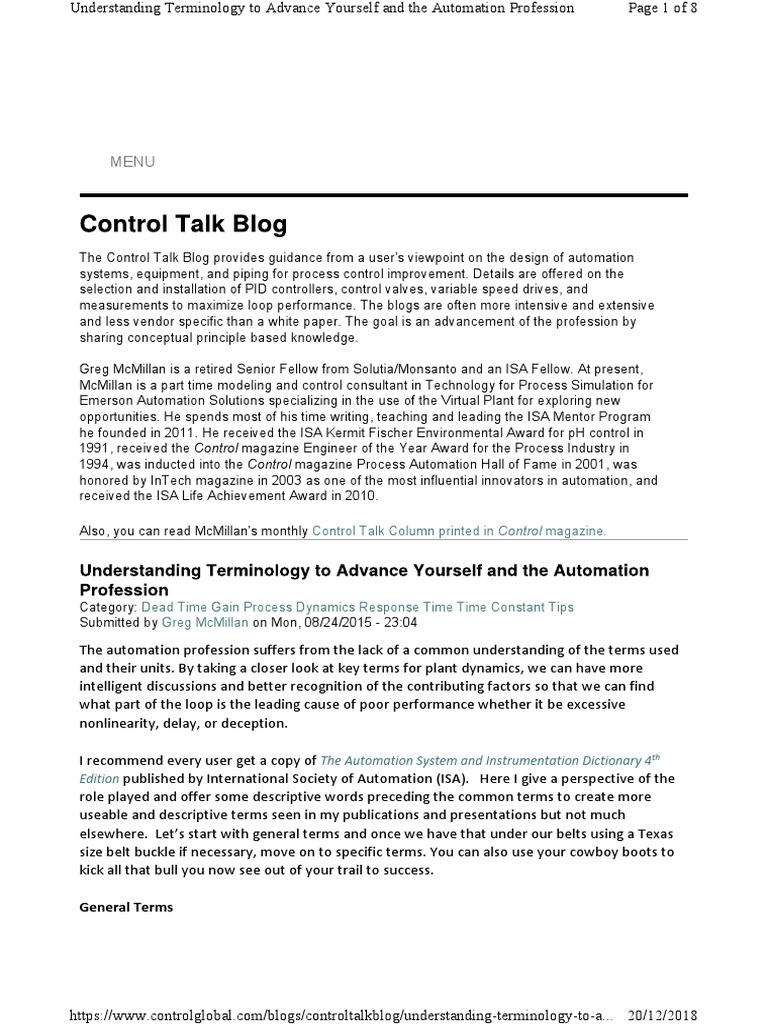 Control Talk Column Printed in Control Magazine.: The Automation System ...