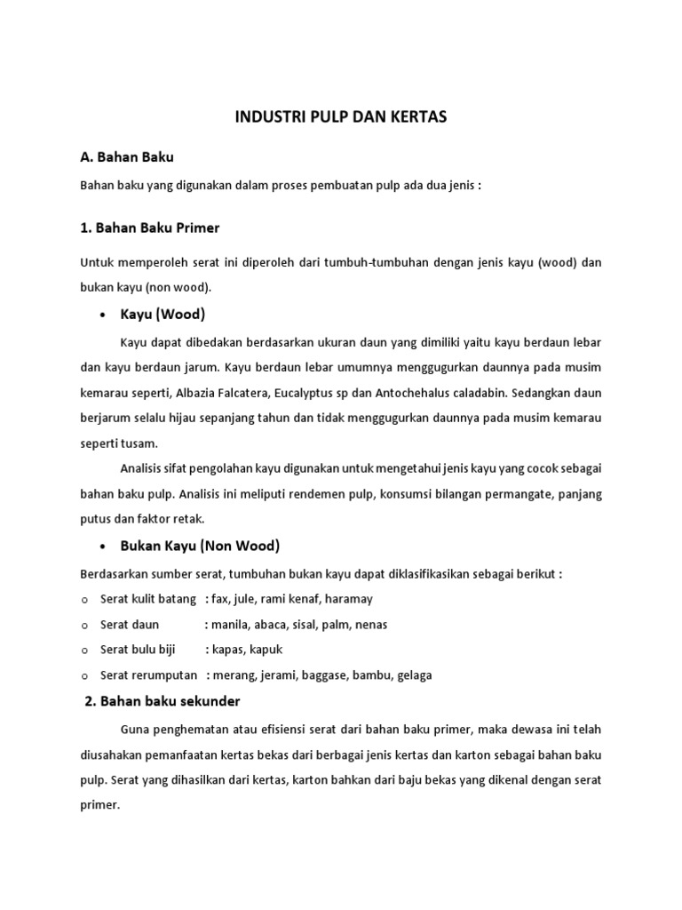 Proses Pengolahan Pulp Dan Kertas | PDF