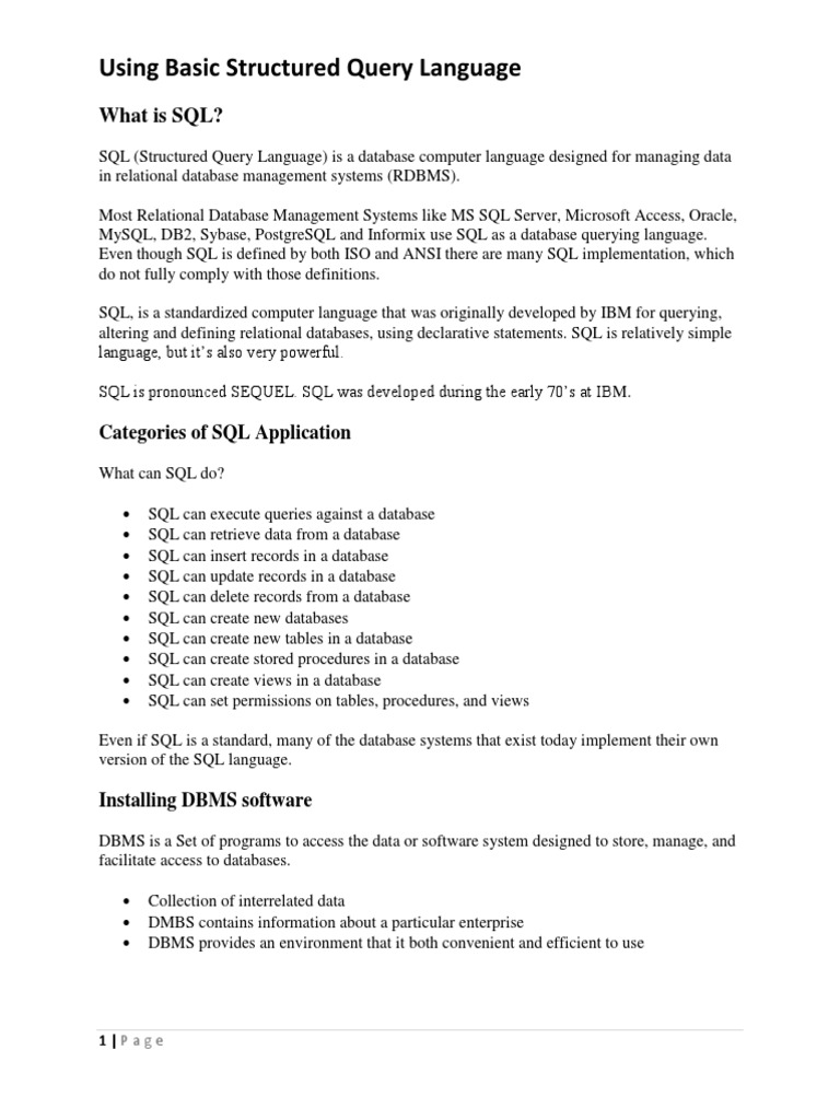 Using Basic Structured Query Language: What Is SQL? | Download Free PDF ...
