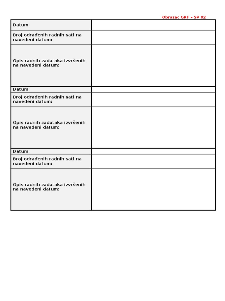 Dnevnik Rada Obrazac | PDF