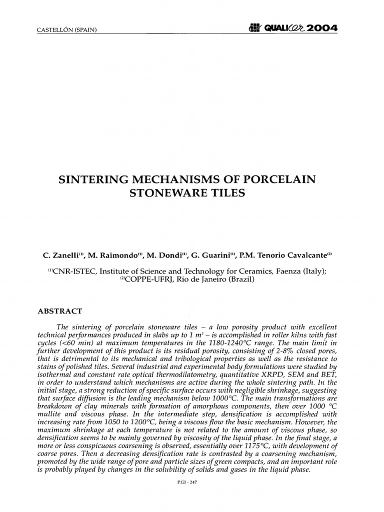 Sintering Mechanisms of Porcelain Stoneware Tiles: Castell6N (Spain ...