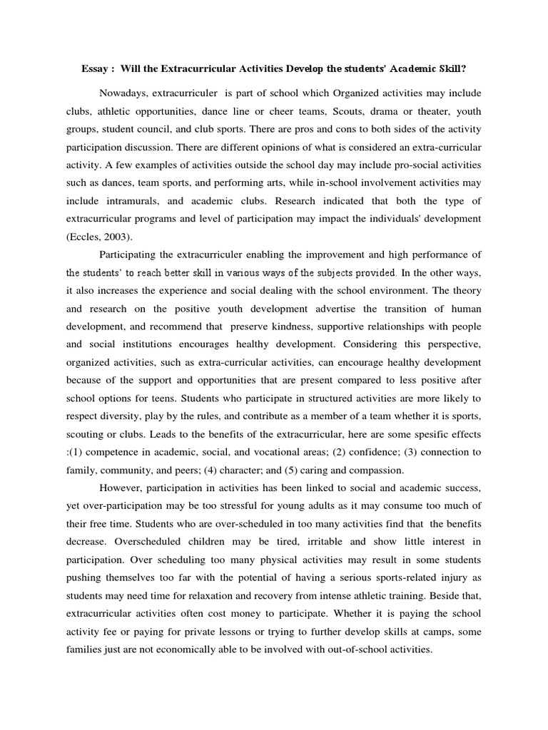 Essay: Will The Extracurricular Activities Develop The Students ...