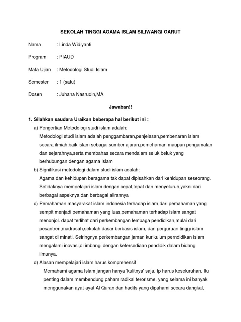 Uts Metodologo Studi Islam | PDF