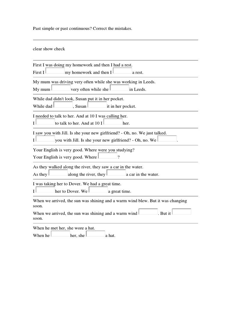 Past Simple or Past Continuous - Correct Mistakes