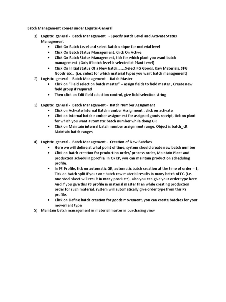 What Is Batch Management in Sap MM | PDF