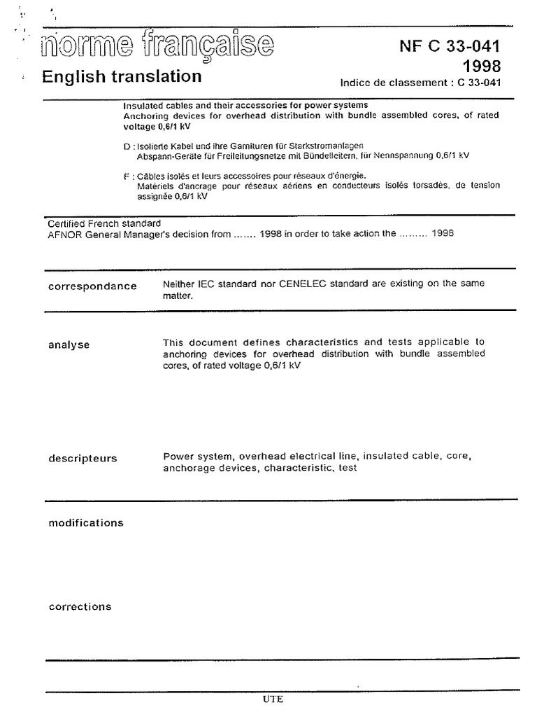 NFC 33-041 Anchoring Clamps | PDF