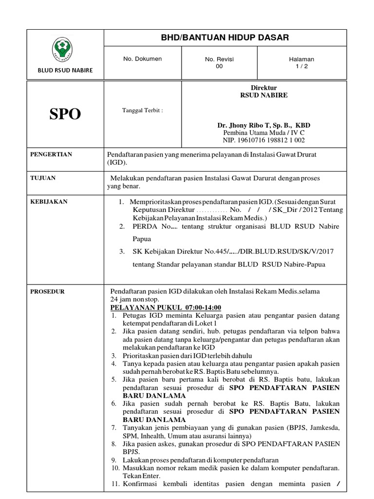 SPO Pendaftaran Pasien IGD | PDF