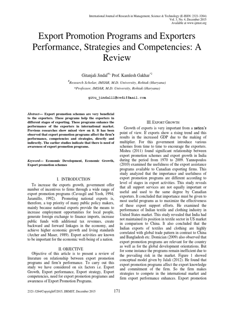 Export Promotion Programs and Exporters Performance, Strategies and ...