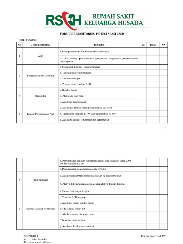 5 Form Monitoring Ppi Instalasi CSSD | PDF