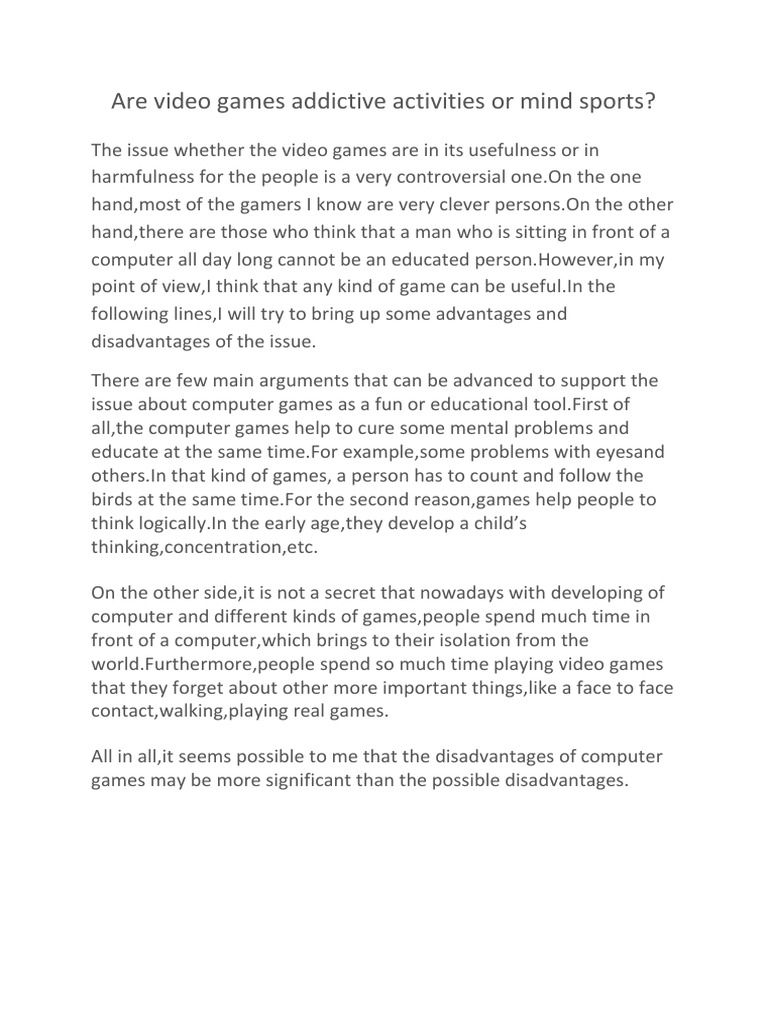 Addictive Nature of Video Games | PDF
