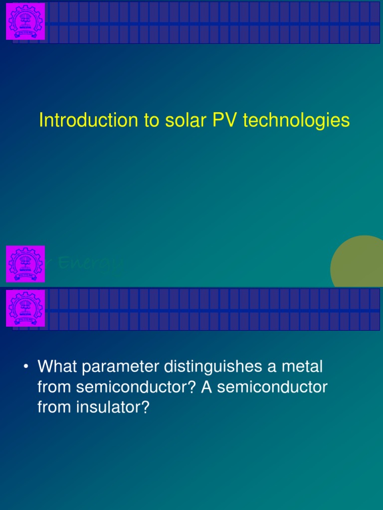 Introduction To Solar PV Technologies: E For Energy | PDF | P–N ...