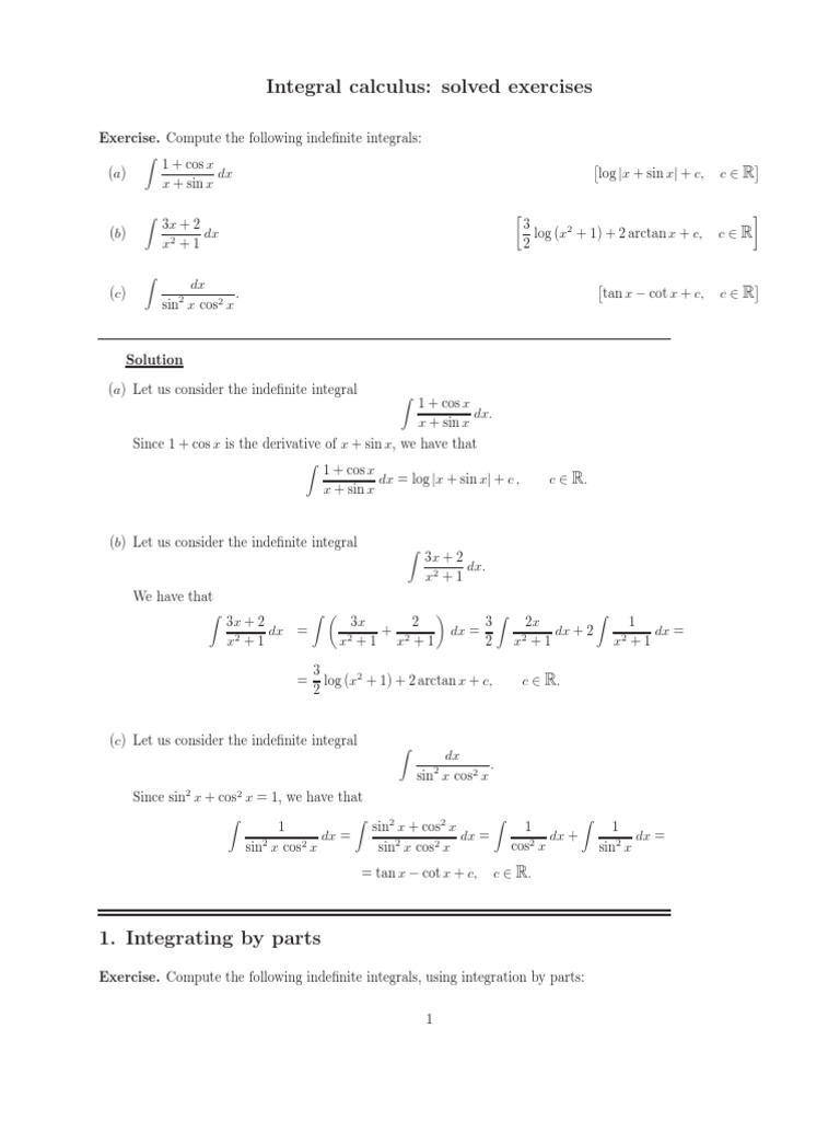 Integral Calculus: Solved Exercises | PDF | Sine | Integral