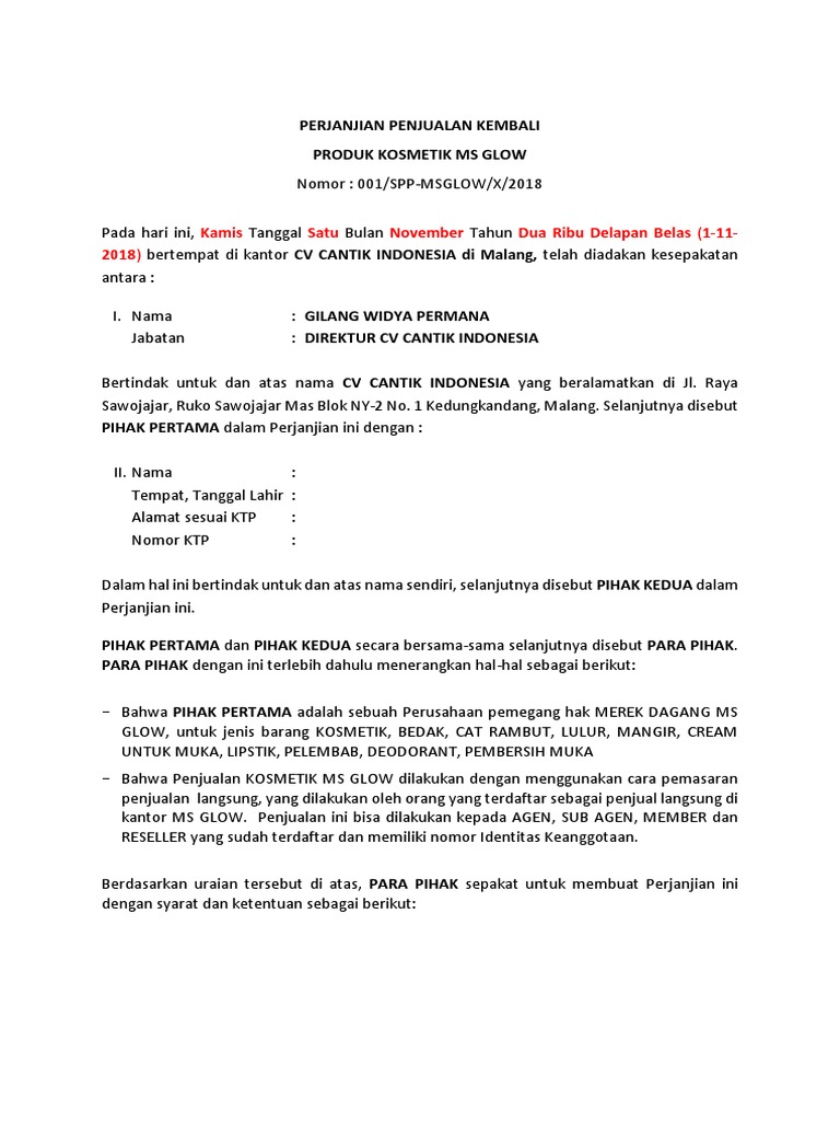 Format Surat Perjanjian Kontrak | PDF