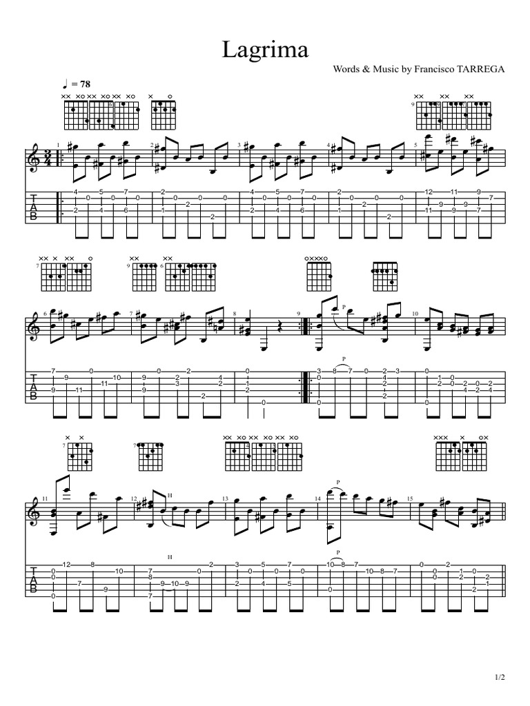Lagrima by Tarrega With Tabs | PDF