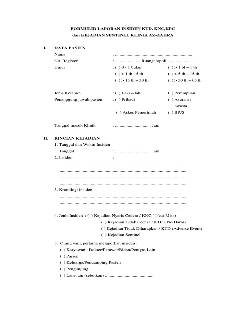 Formulir Laporan Insiden KTD | PDF