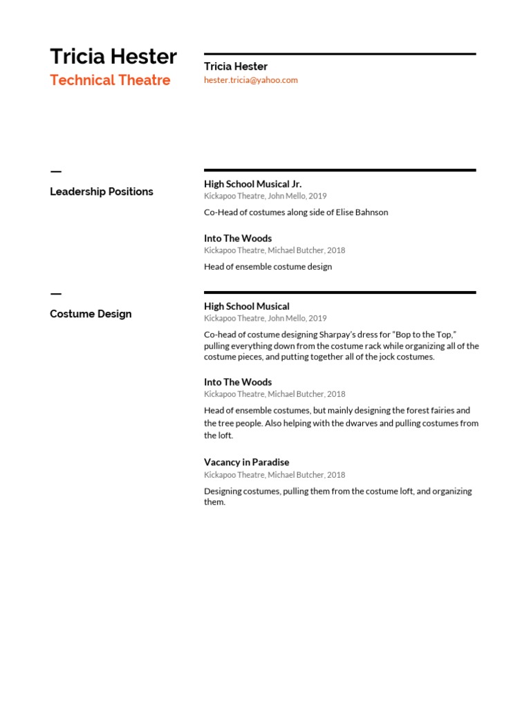 Tricia Hester: Costume & Makeup Design | PDF
