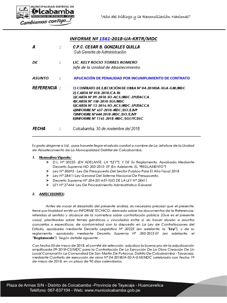 Informe 1561-Aplicar Penalidad | PDF | Instituciones sociales | Ciencias sociales