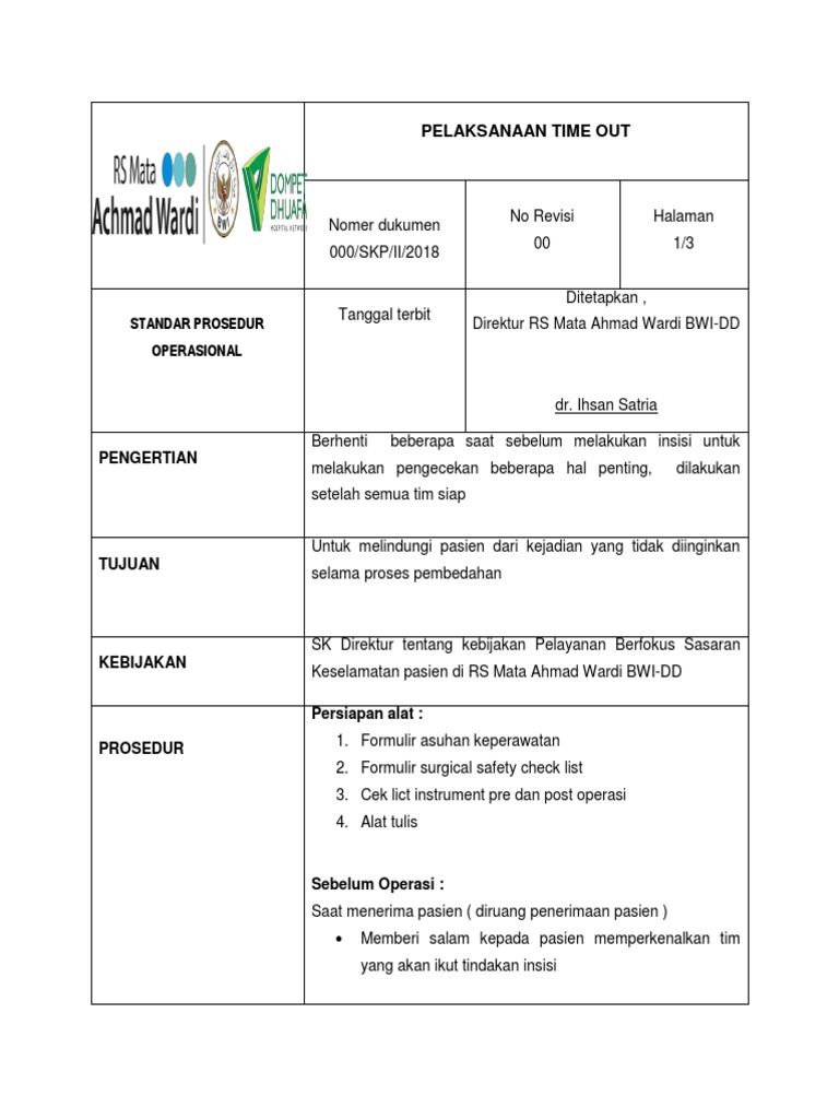 Sop Pelaksanaan Time Out | PDF
