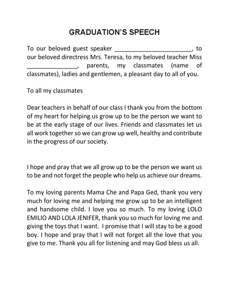 Graduation Speech Thanks Teachers and Family | PDF