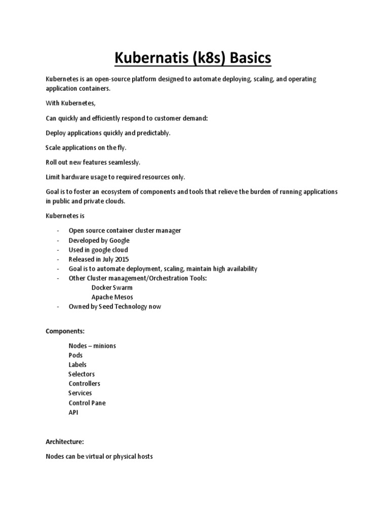 Kubernatis (k8s) Basics: Components | PDF | Operating System Technology | Computing