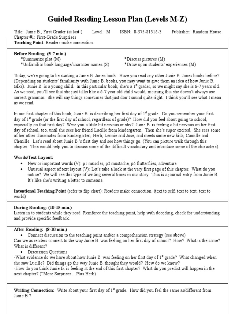 Junie B., First Grader (At Last!) - Level M | PDF | Reading ...