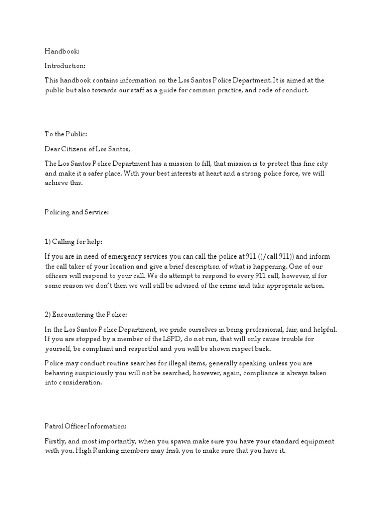 Los Santos Police Department Handbook. | PDF
