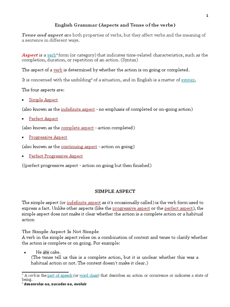 Understanding English Verb Aspects | PDF | Perfect (Grammar ...