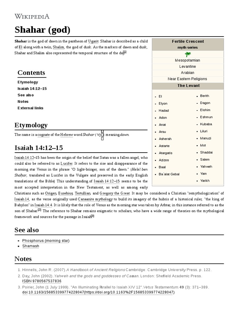 Shahar (God) | Download Free PDF | European Mythology | Levantine Mythology