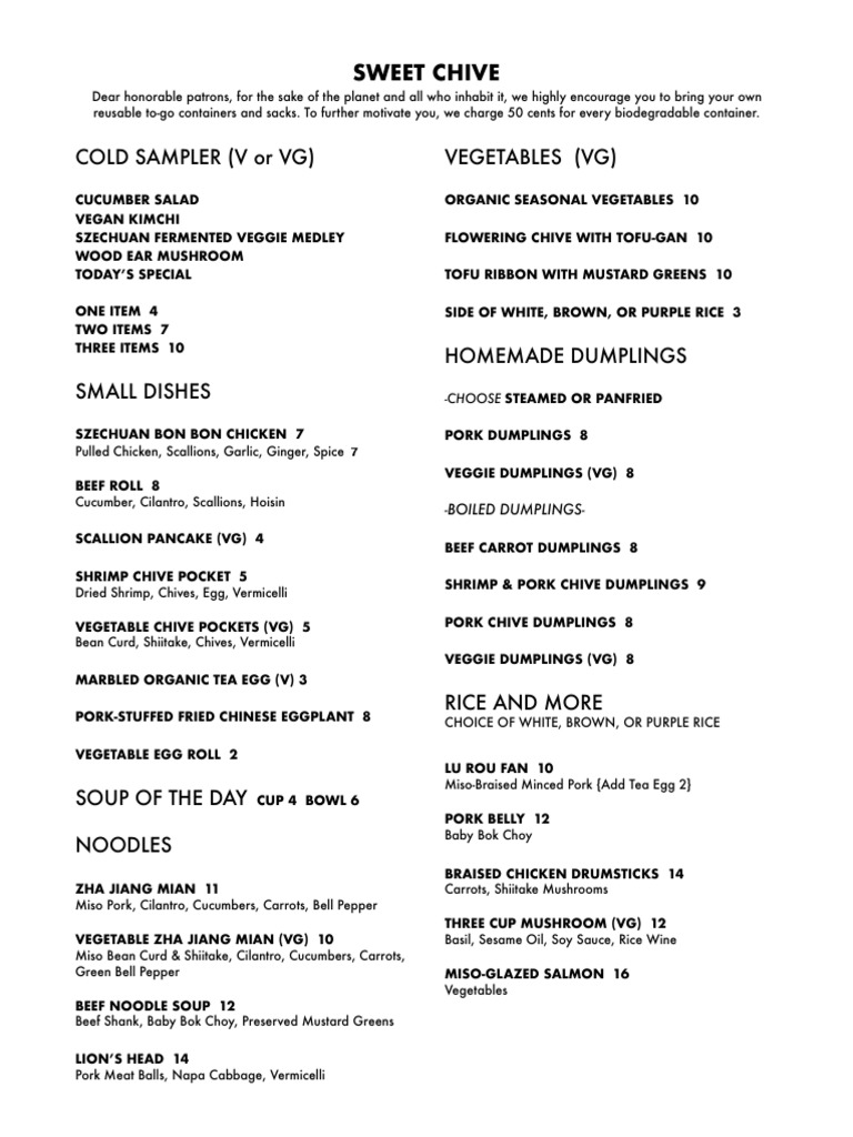 Sweet Chive's Menu | PDF | Dumpling | Chinese Cuisine