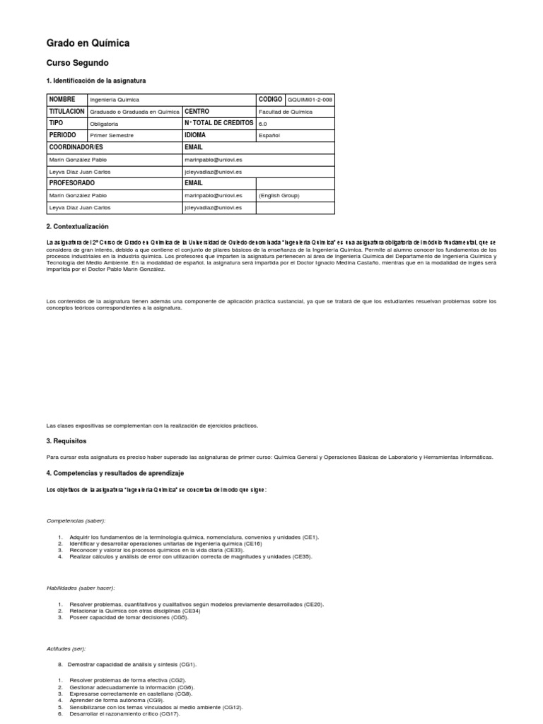 Ingeniería Química: Curso Obligatorio en Oviedo | PDF | Humedad ...