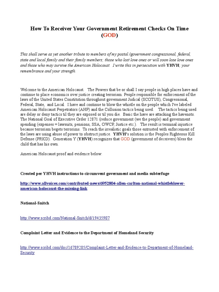 How To Receiver Your Government Retirement Checks On Time | PDF ...