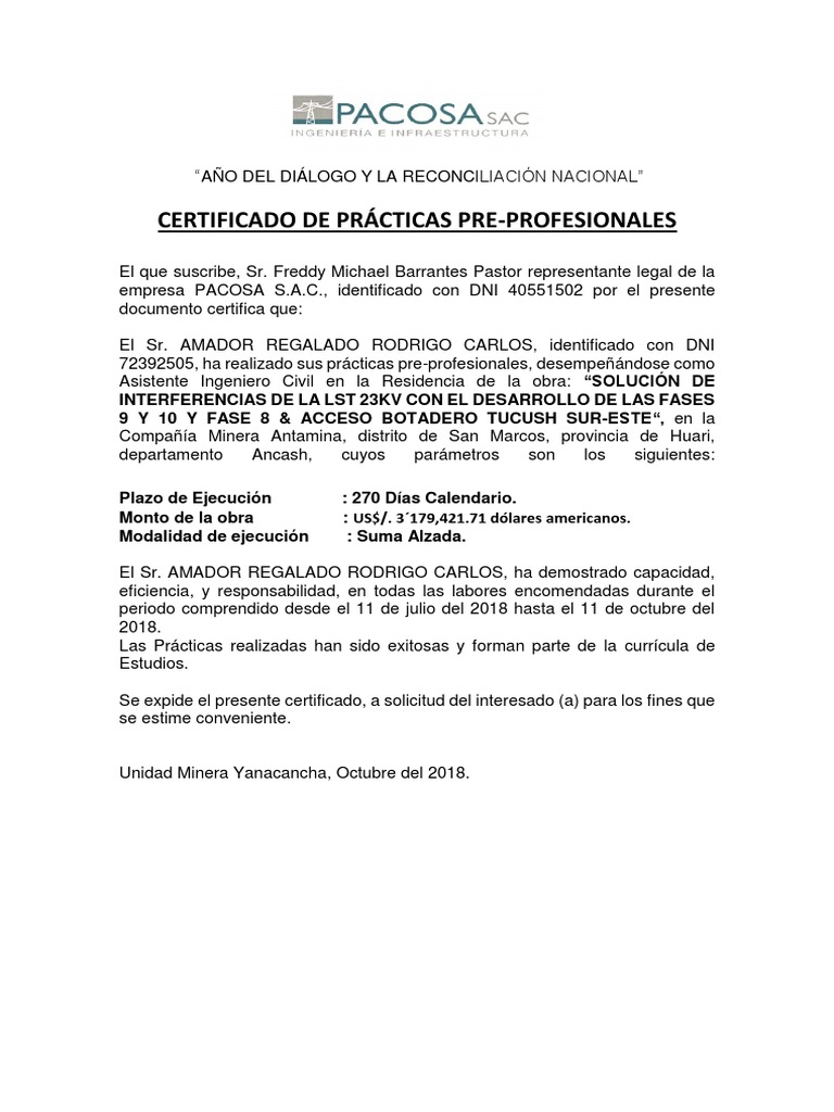 Modelo Certificado Practicas | PDF