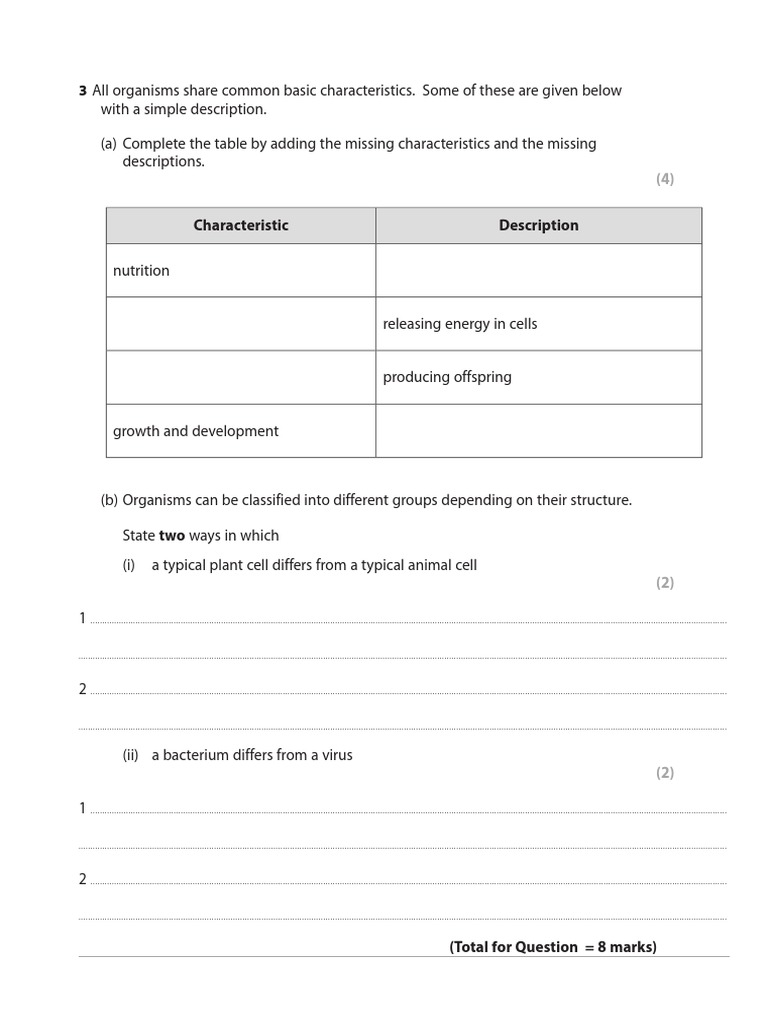 Igcse Biology Exercise | PDF | Organisms | Carbohydrates