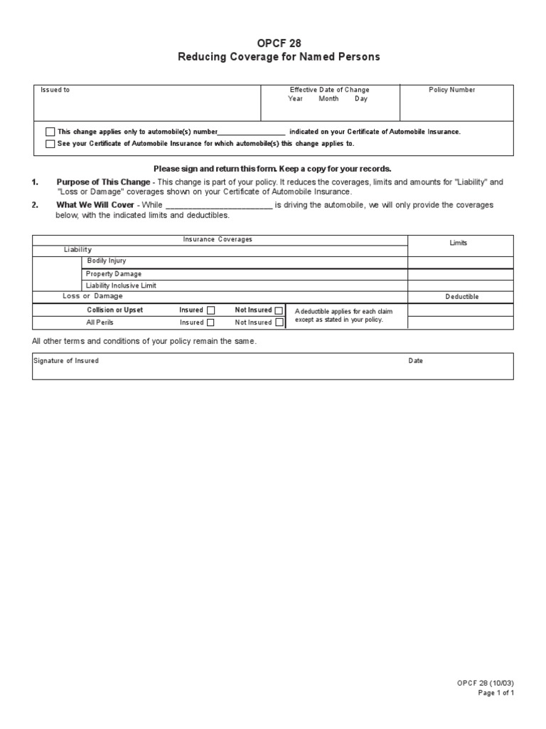 Opcf 28 Reducing Coverage For Named Persons | PDF