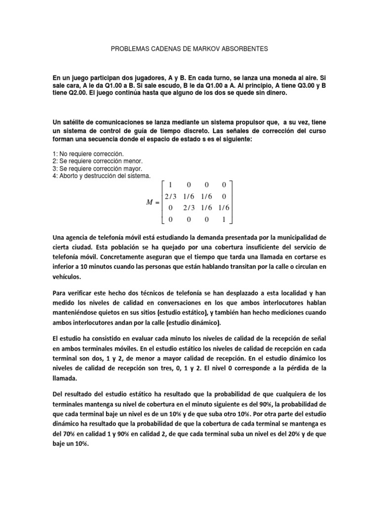 Cadenas de Markov Absorbentes | PDF | Cadena Markov