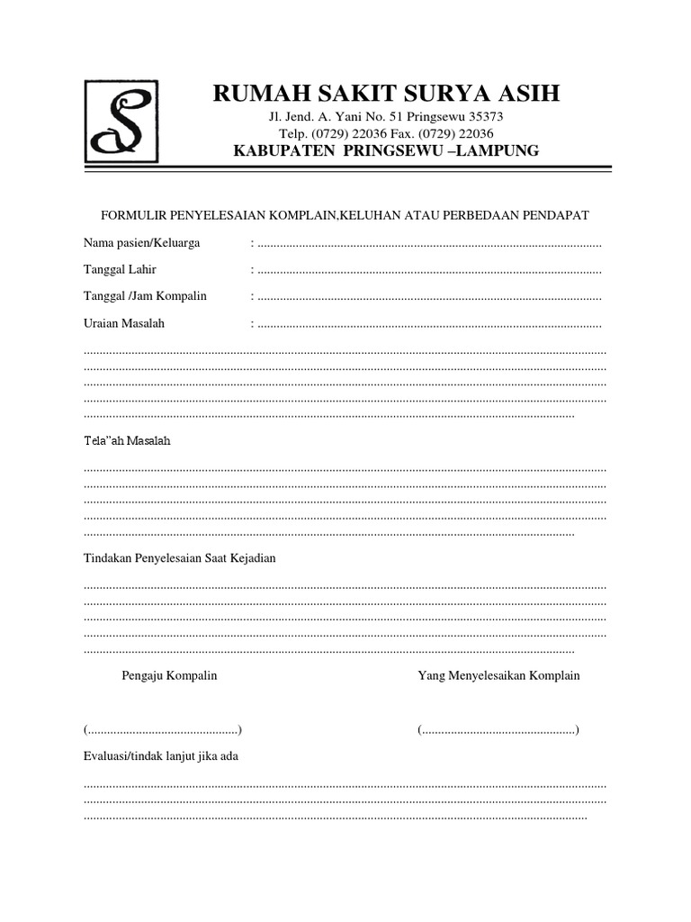 Form Komplain | PDF