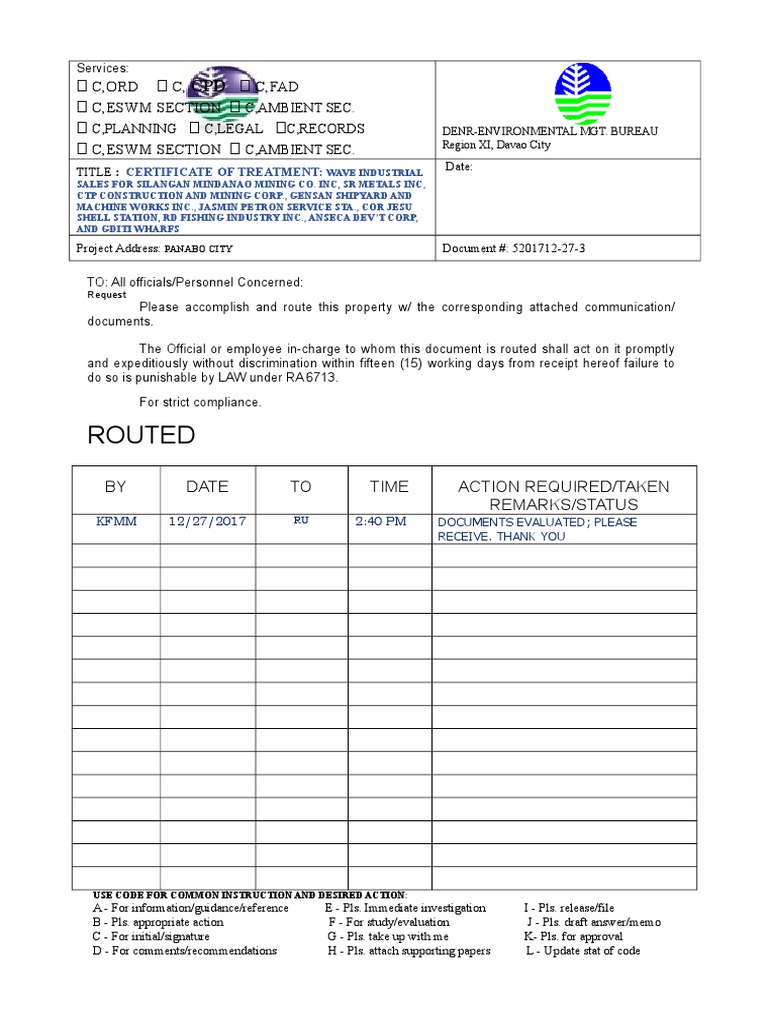 Routing Slip For Cot Submission | PDF