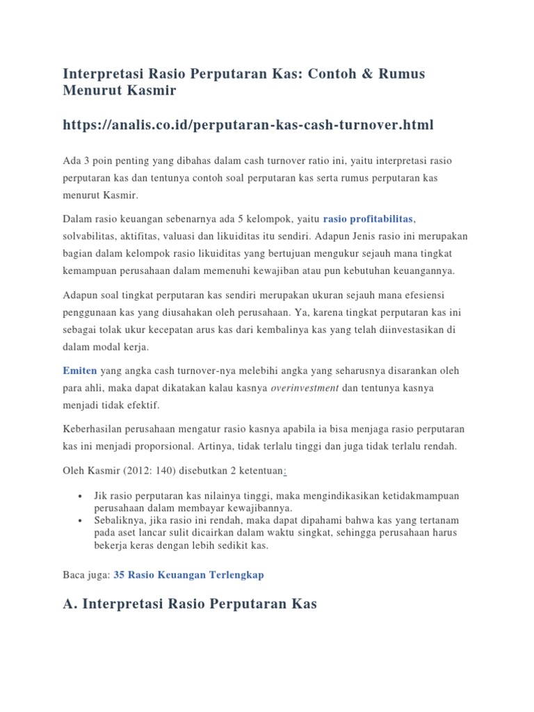 Interpretasi Rasio Perputaran Kas | PDF