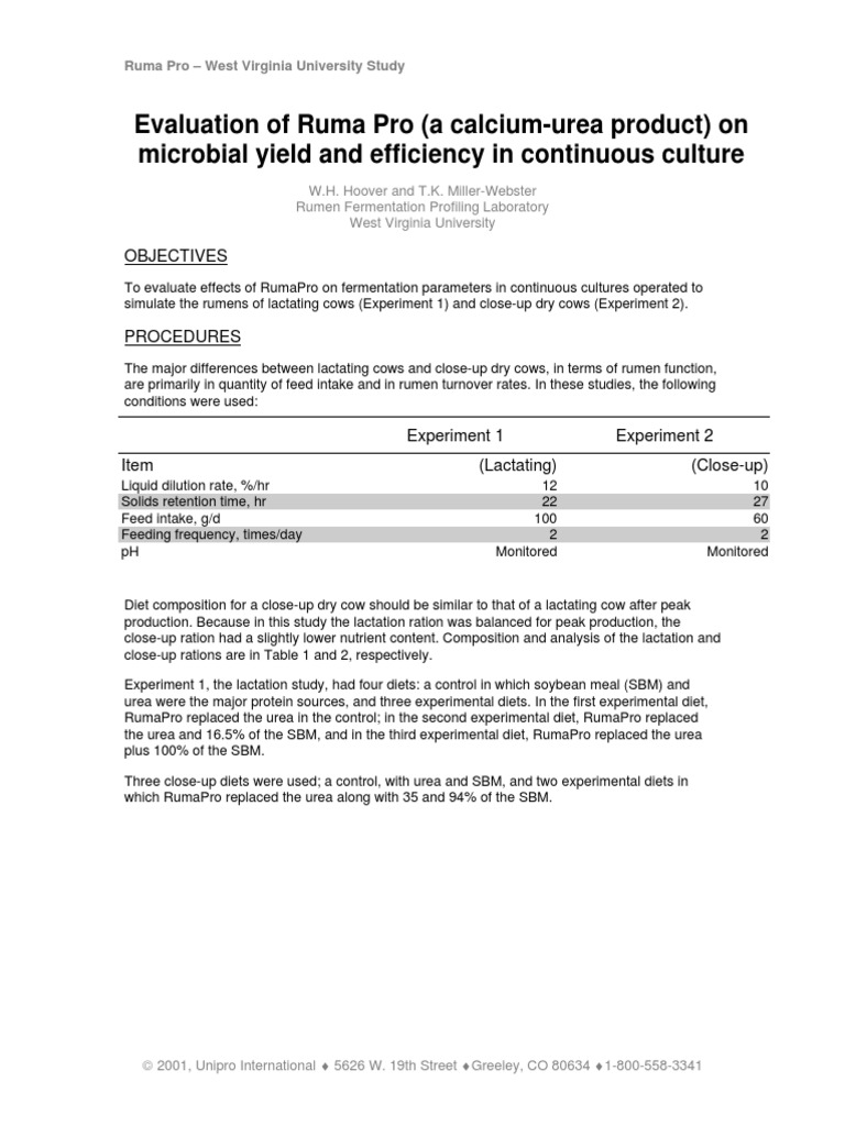 Evaluation of Ruma Pro (A Calcium-Urea Product) On Microbial Yield and ...