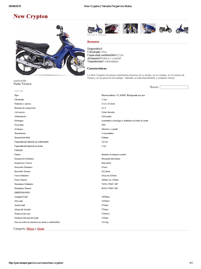 Ficha Tecnica Yamaha New Crypton