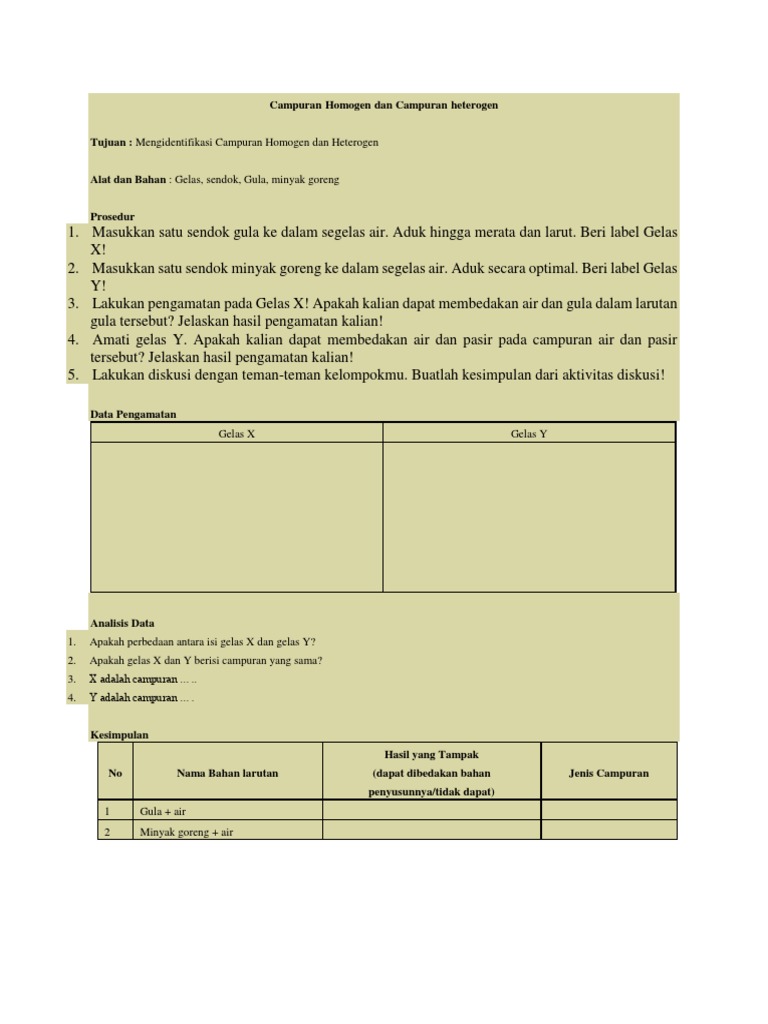 Identifikasi Campuran Homogen & Heterogen | PDF | Memasak, Makanan ...