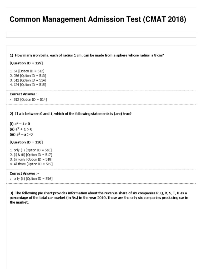 CMAT 2018 Sample Questions and Answers | PDF | Sales | History Of Science