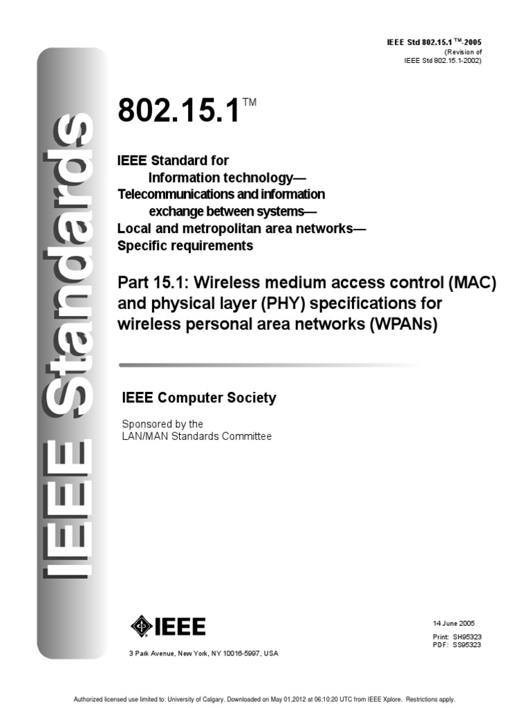 IEEE Standard 802.15.1 2005 | PDF | Institute Of Electrical And ...